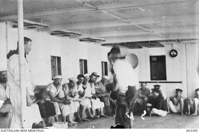 German prisoners, from the German raider Emden, on the port saloon deck ...