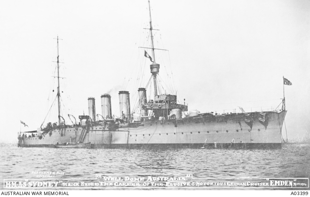 Starboard side view of HMAS Sydney taken shortly after being launched ...
