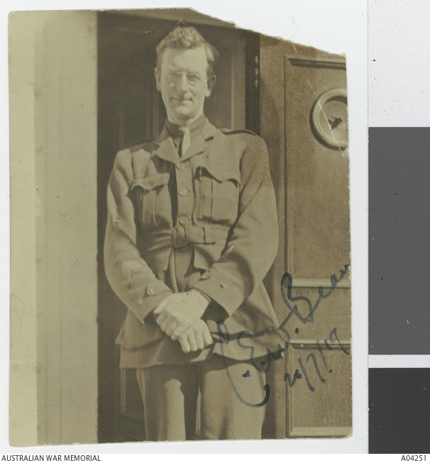 Portrait of C E W Bean on board ship on his return to Australia after ...