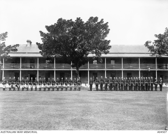 Detachment of NSW Artillerymen at Victoria Barracks prior to sailing ...