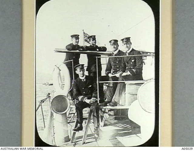 ON BOARD HMS FAME, 1900. 1. LIEUT ROGER J.B. KEYS RN. 2. LIEUT WILFRED ...