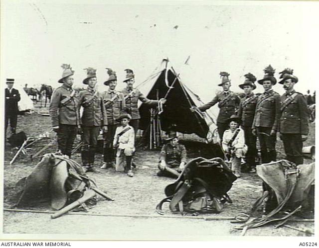 SOME PERSONNEL OF THE NEW SOUTH WALES LANCERS IN CAMP AND TWO LANCER ...