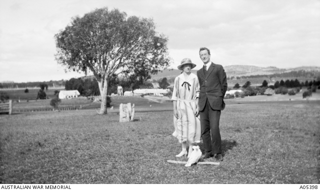 C. E. W. Bean and his wife Effie at the homestead, a sulphur crested ...
