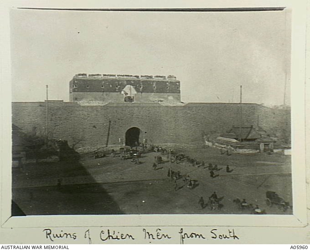 PEKING, CHINA. 1900. THE BURNT OUT RUINS OF THE CHIEN MEN GATE, AS SEEN ...