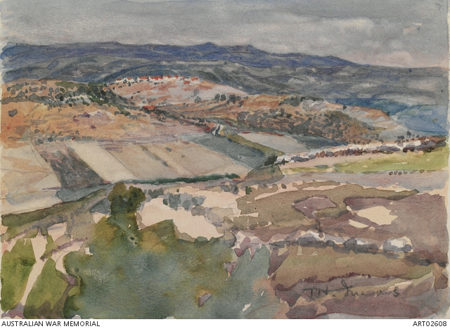 Colour of Sharon Valley and hills | Australian War Memorial