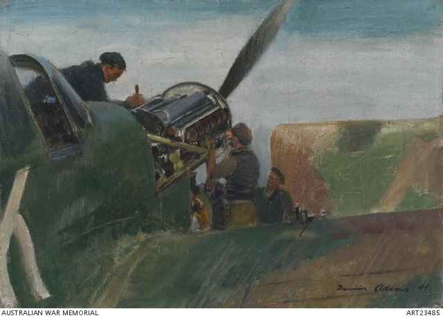 Mechanics working on the motors of a Kittyhawk, 450 Squadron RAAF ...