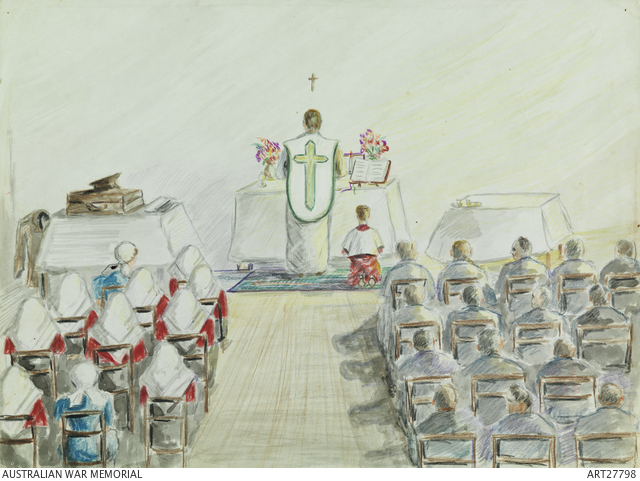 The First Mass, Loveday Camp | Australian War Memorial