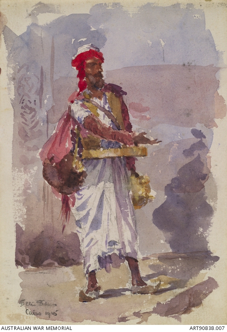[Egyptian turbaned figure selling a native drink] | Australian War Memorial