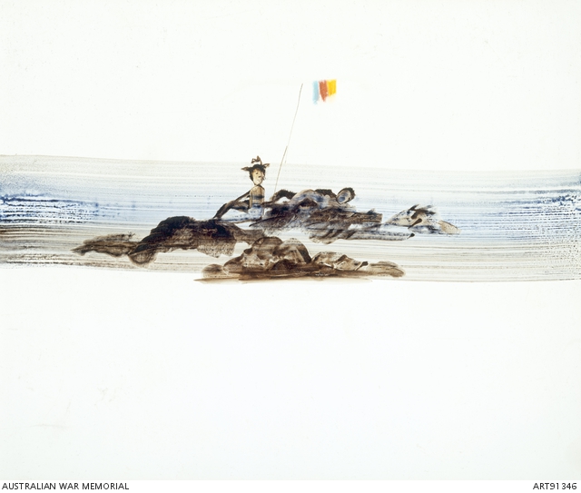 [Gallipoli figures with flag] | Australian War Memorial