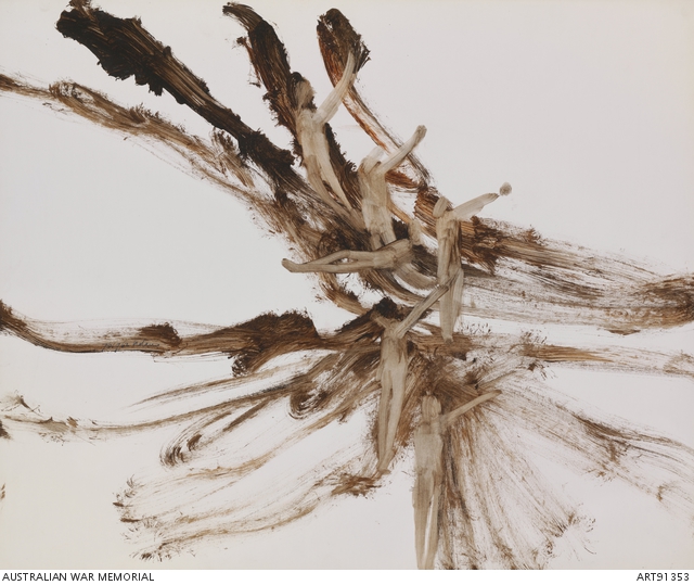 [Six Gallipoli figures in shell-burst] | Australian War Memorial