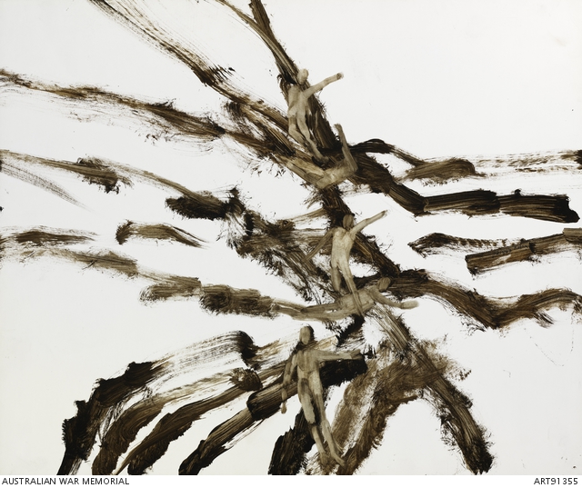 [Five figures in shell-burst] | Australian War Memorial