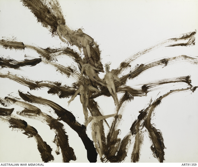 [Six Gallipoli figures in shell-burst] | Australian War Memorial