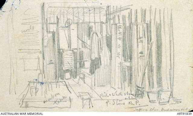 Costume store, backstage, Nakom Paton; verso: List of patients ...