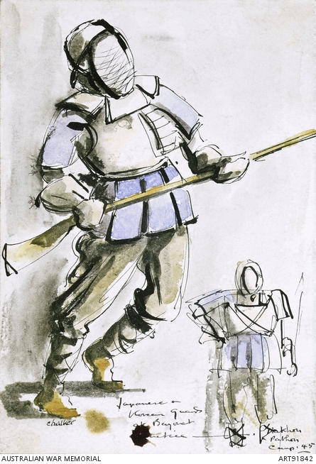 Japanese guards at bayonet practice; verso: Tweedledum and Tweedledee ...