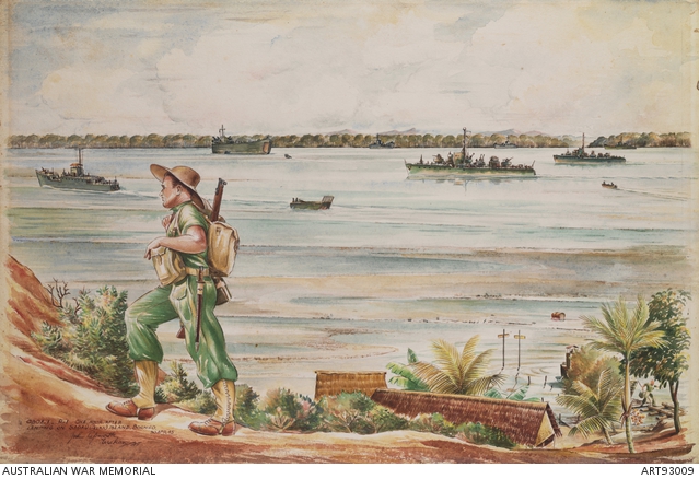 One hour after landing on Sadau (Pelak) Island, Borneo, 30 April 1945 ...