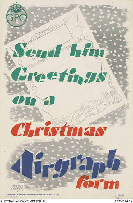 Send him greetings on a christmas airgraph form | Australian War Memorial