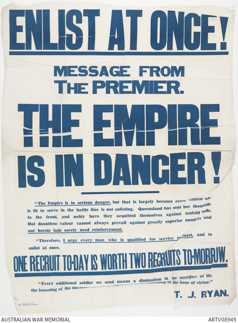Enlist at once! Message from the Premier | Australian War Memorial