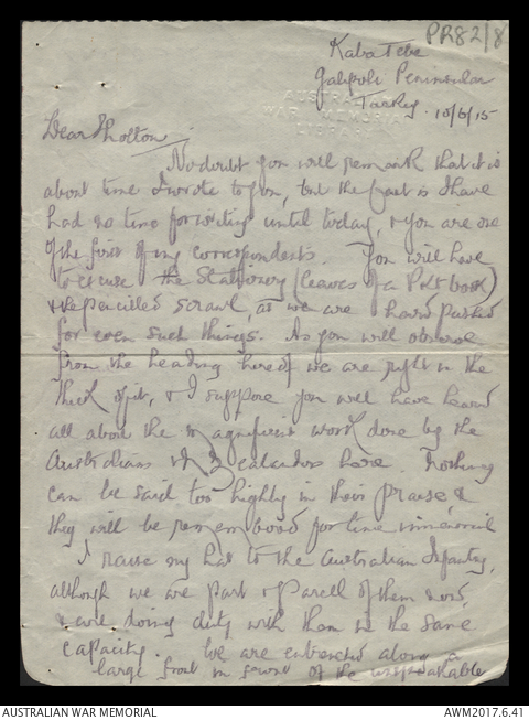 Letter from Alfred Frederick Jordan to Mr Shotton, 10 June 1915 ...