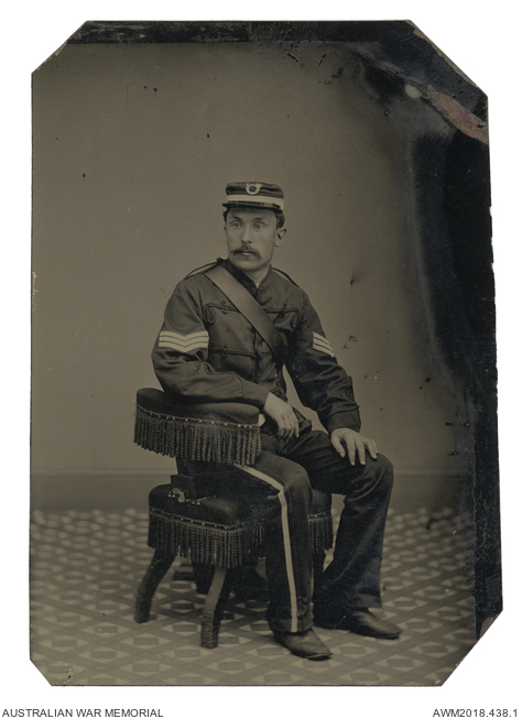 Studio portrait of an unidentified Sergeant, Ballarat Volunteer Rifle ...