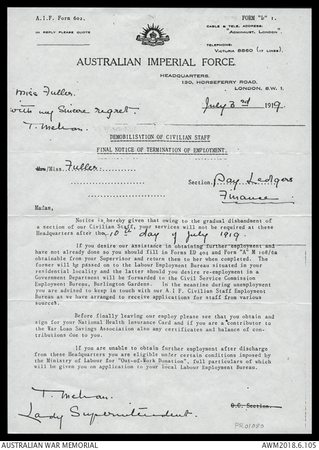 Photocopy of official letter sent by AIF to Doris Fuller | Australian ...