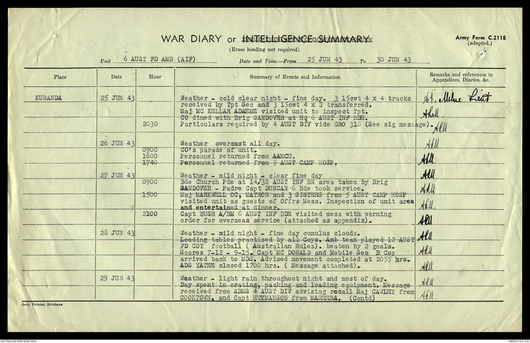 AWM52 11/12/30/11 - [Unit War Diaries, 1939-45 War] 6 Australian Field ...