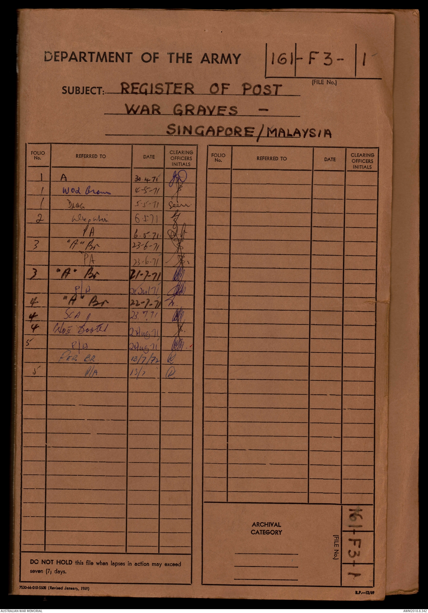 AWM207 161-F3-1 - Headquarters, ANZUK Force, Register of Post War ...