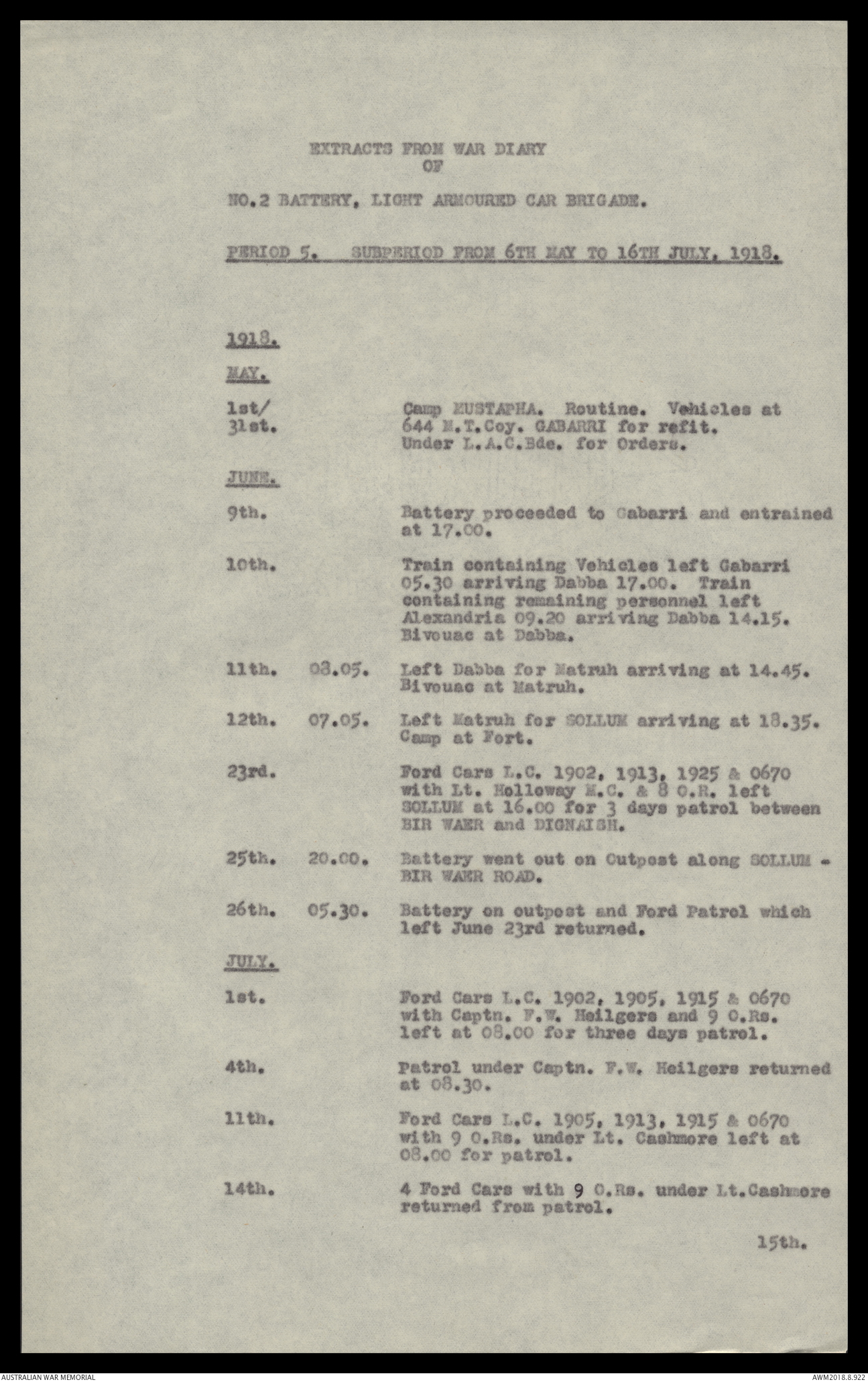 AWM45 12/29 - [Extracts from British Unit War Diaries - Palestine, 1916 ...