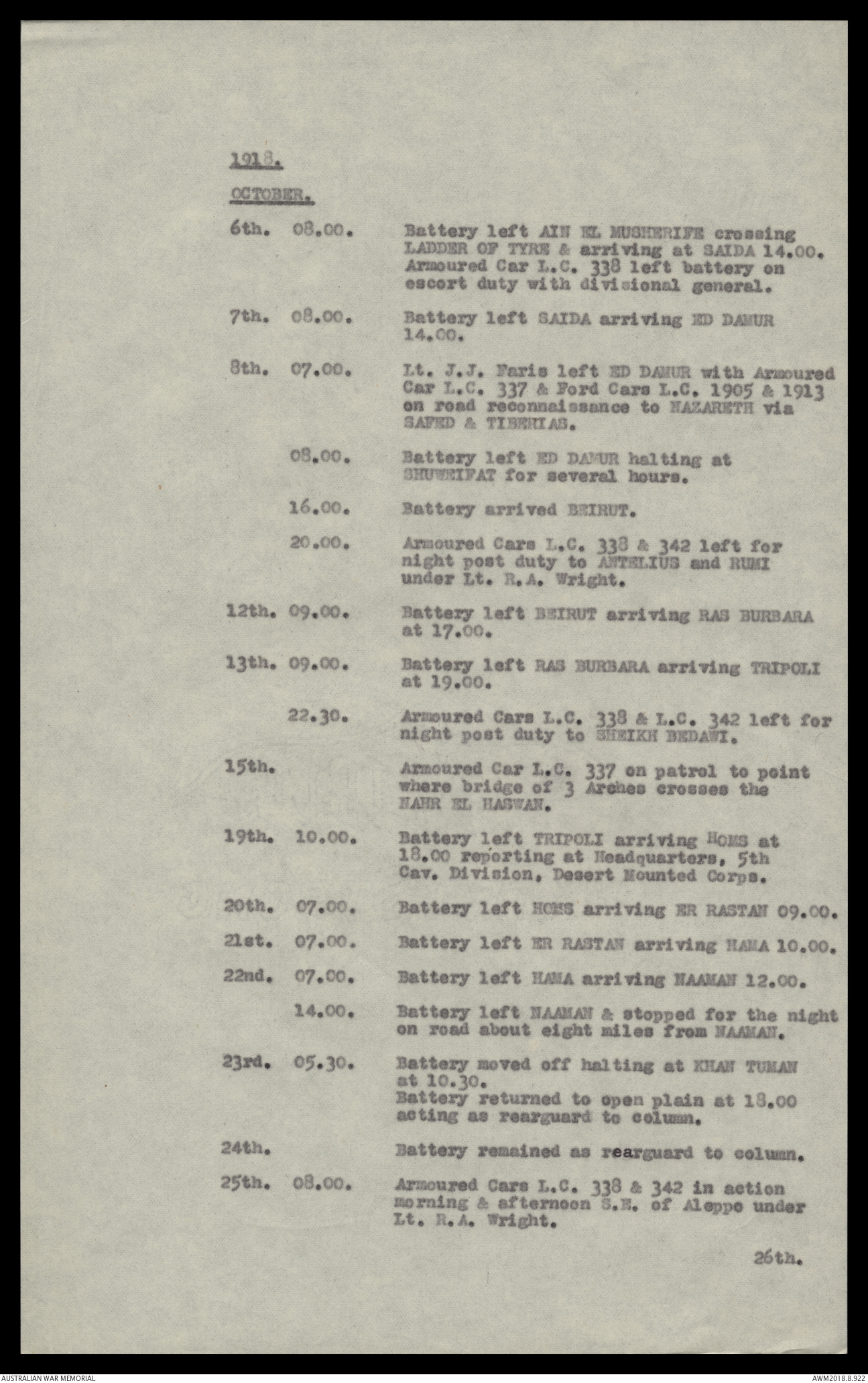 AWM45 12/29 - [Extracts from British Unit War Diaries - Palestine, 1916 ...