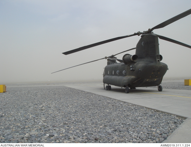 Australian Army Chinook A15-201 closed-up on Kandahar Ramp during one ...