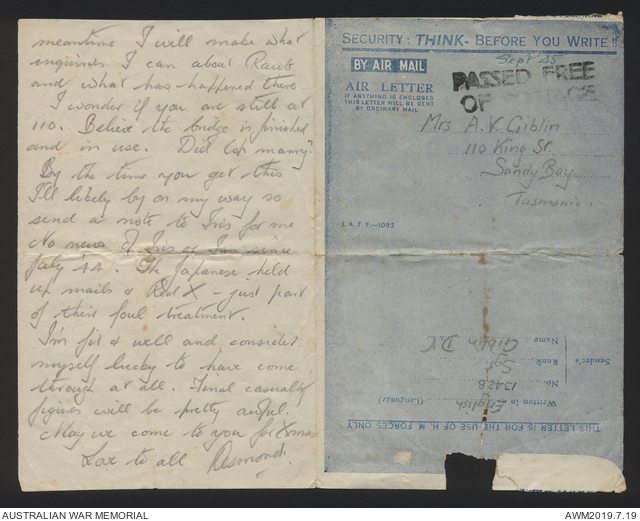 Letters written to Desmond Vandergrift Giblin from his family, 1943 ...