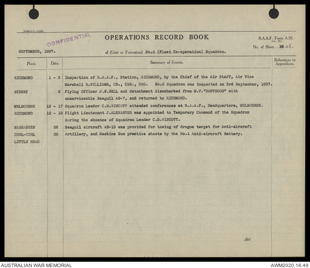 AWM64 1/38 - [RAAF formation and unit records] Operations Record Book ...