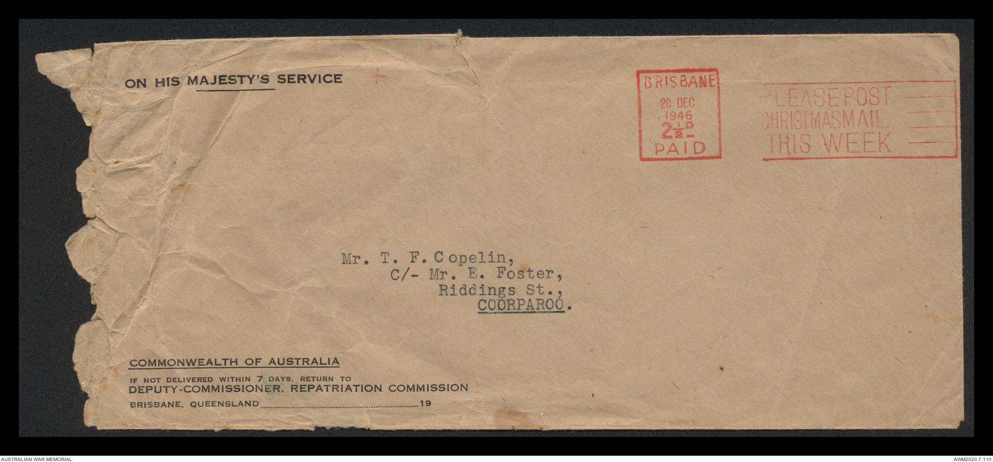 Wallet 1 of 1 - Papers relating to the Second World War service of ...