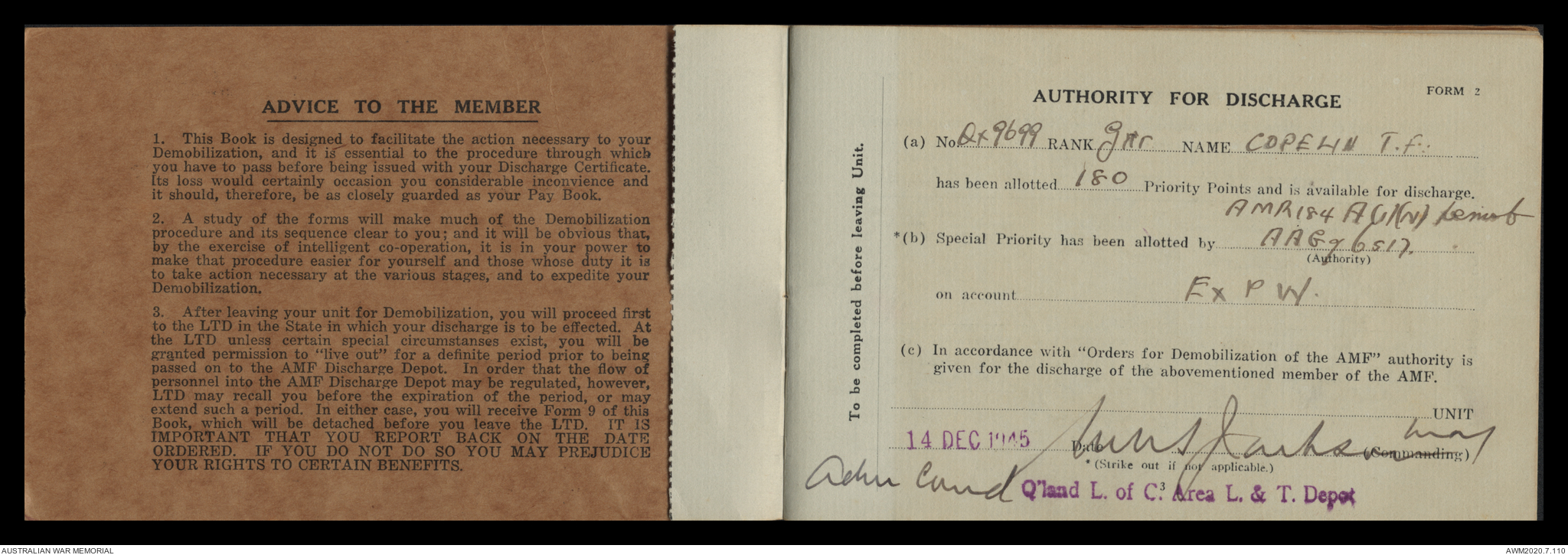 Wallet 1 of 1 - Papers relating to the Second World War service of ...