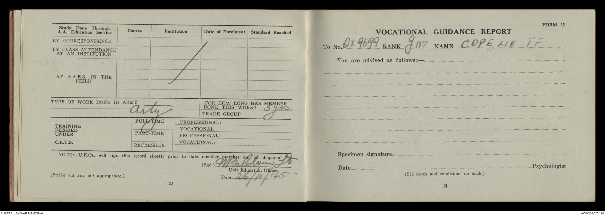 Wallet 1 of 1 - Papers relating to the Second World War service of ...