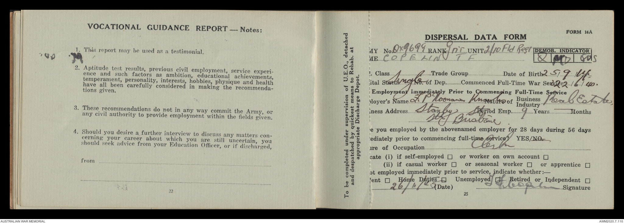 Wallet 1 of 1 - Papers relating to the Second World War service of ...