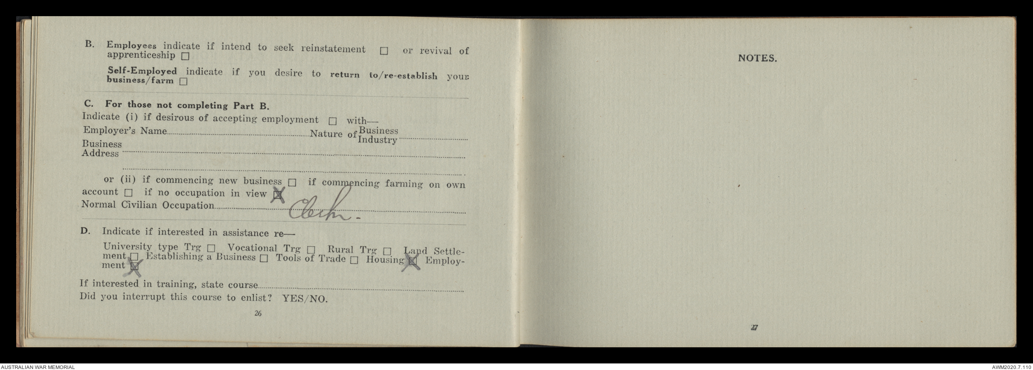 Wallet 1 of 1 - Papers relating to the Second World War service of ...