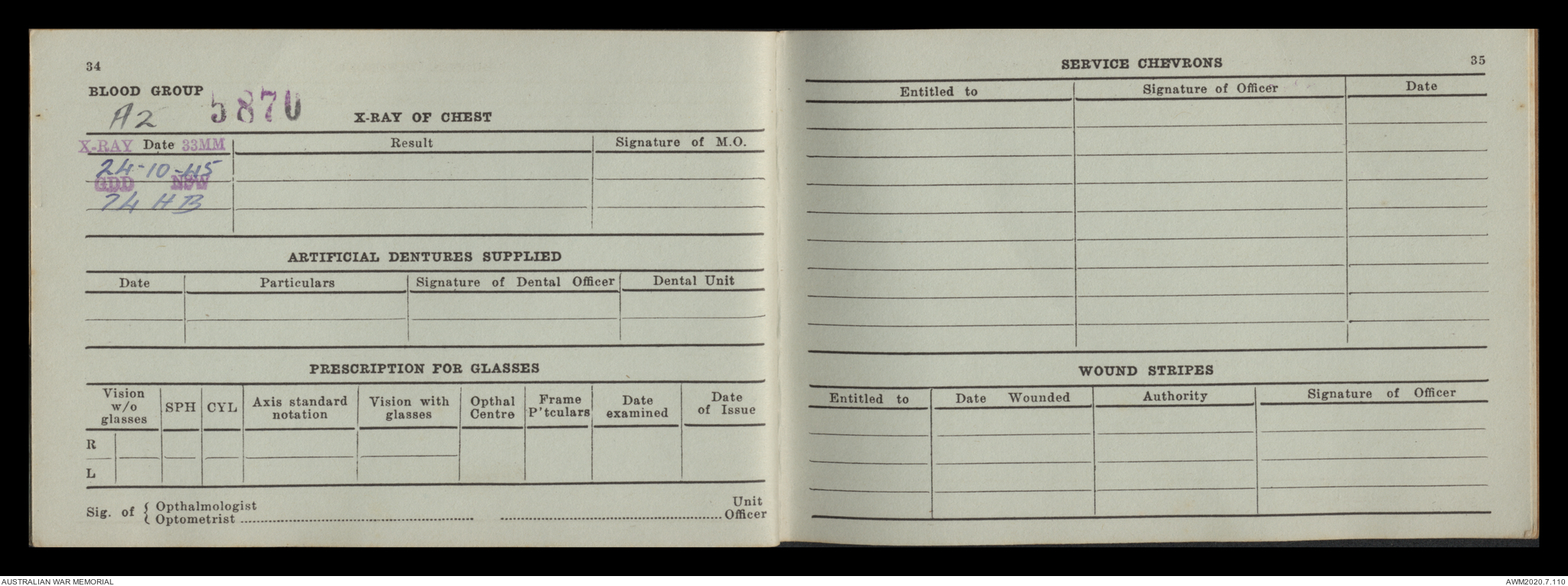 Wallet 1 of 1 - Papers relating to the Second World War service of ...