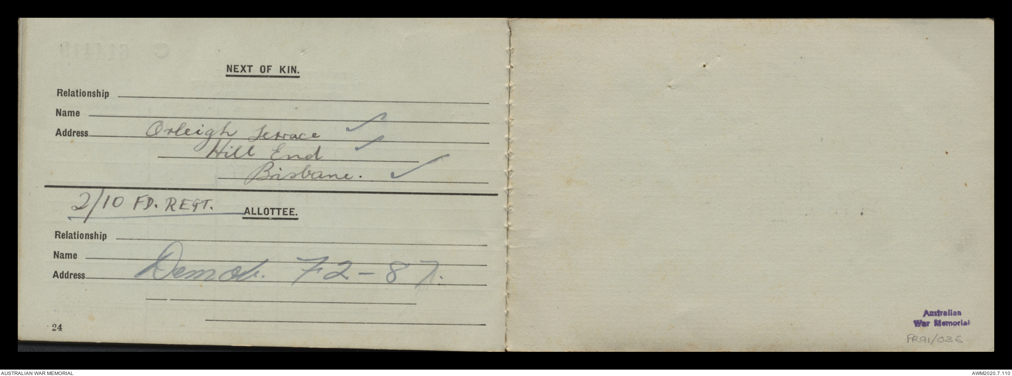 Wallet 1 of 1 - Papers relating to the Second World War service of ...
