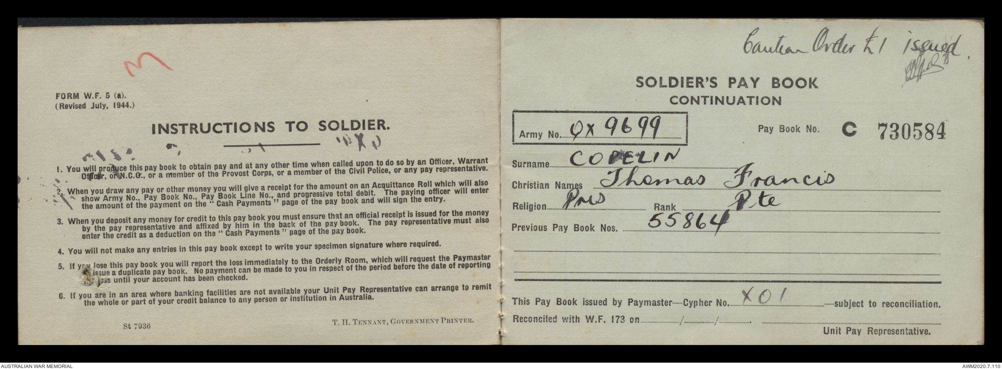 Wallet 1 of 1 - Papers relating to the Second World War service of ...