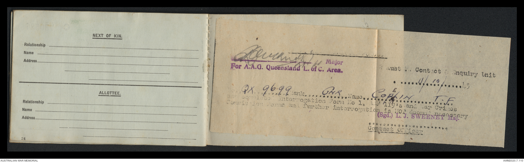 Wallet 1 of 1 - Papers relating to the Second World War service of ...
