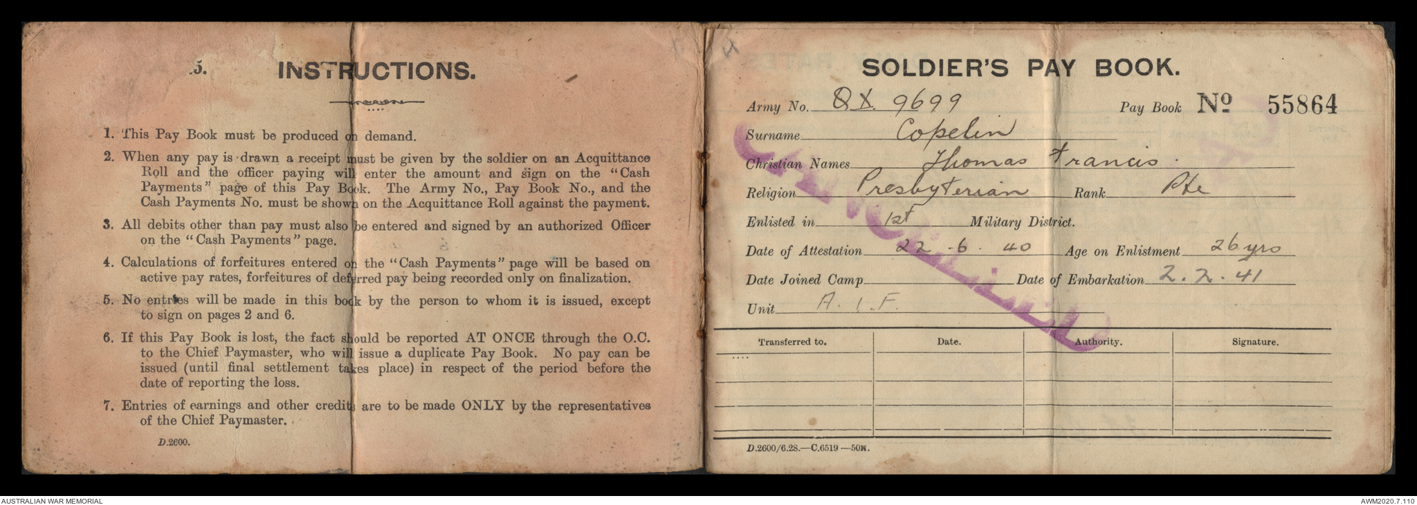 Wallet 1 of 1 - Papers relating to the Second World War service of ...