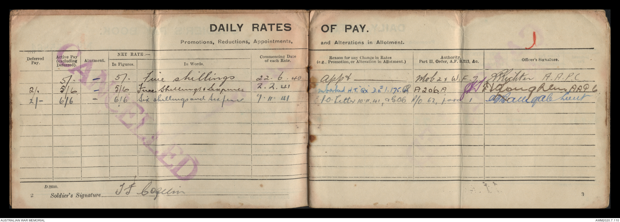 Wallet 1 of 1 - Papers relating to the Second World War service of ...