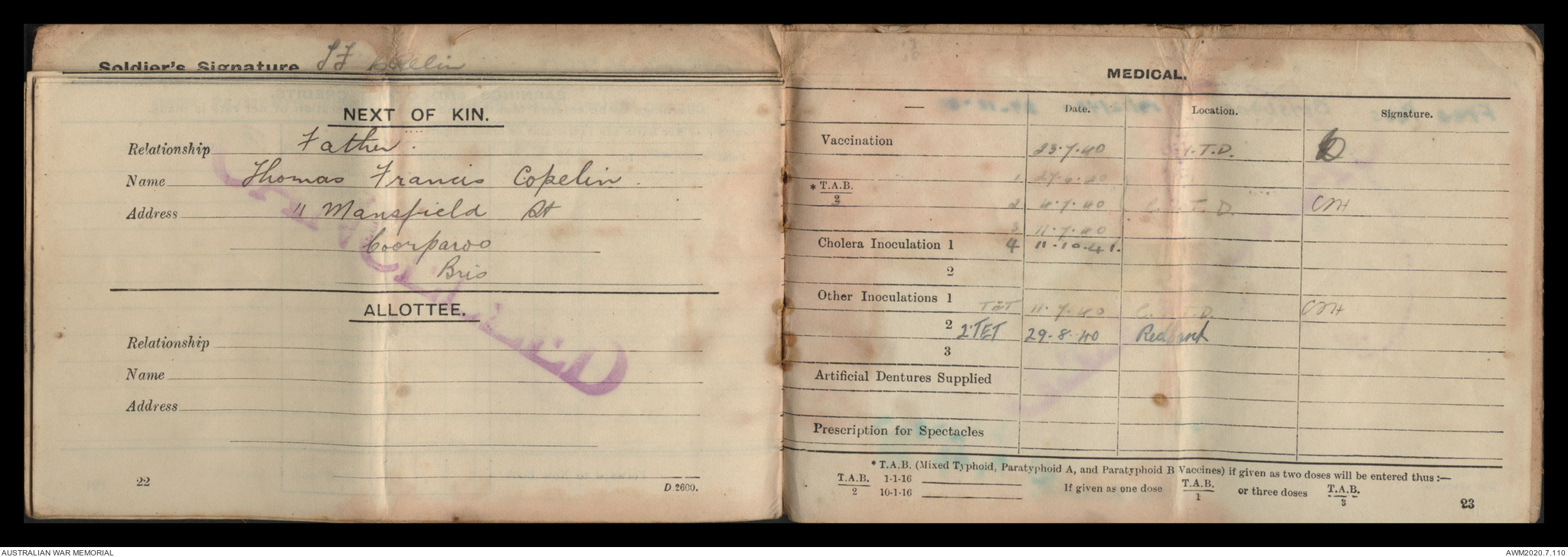 Wallet 1 of 1 - Papers relating to the Second World War service of ...