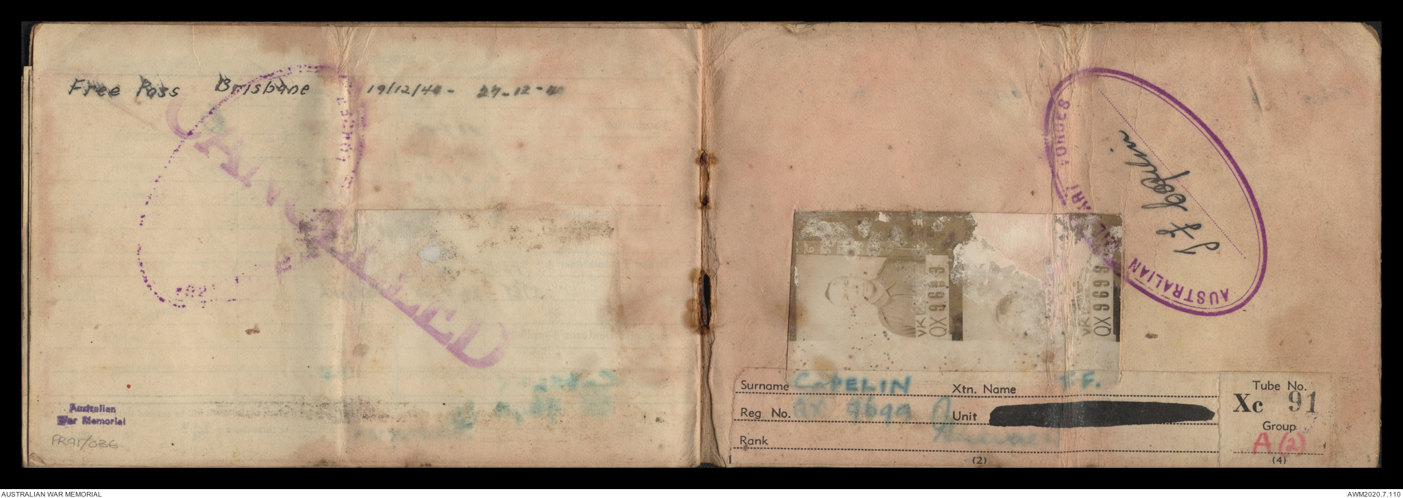 Wallet 1 of 1 - Papers relating to the Second World War service of ...
