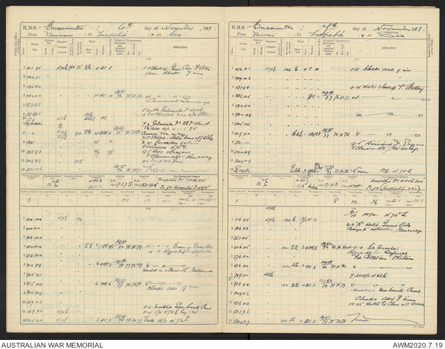 AWM35 8/29 - [HMA ships logs] HMAS ENCOUNTER copy of ship's log, Nov ...