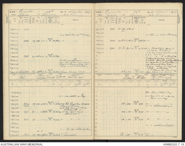 AWM35 8/29 - [HMA ships logs] HMAS ENCOUNTER copy of ship's log, Nov ...