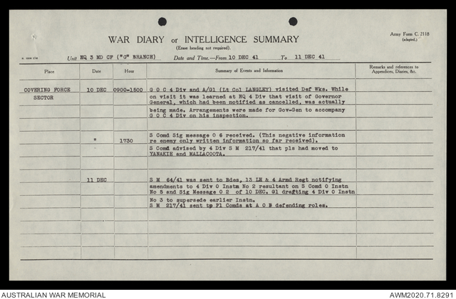 AWM52 8/1/6/1 - [Unit War Diaries, 1939-45 War] HQ MDCF ("G" Branch ...