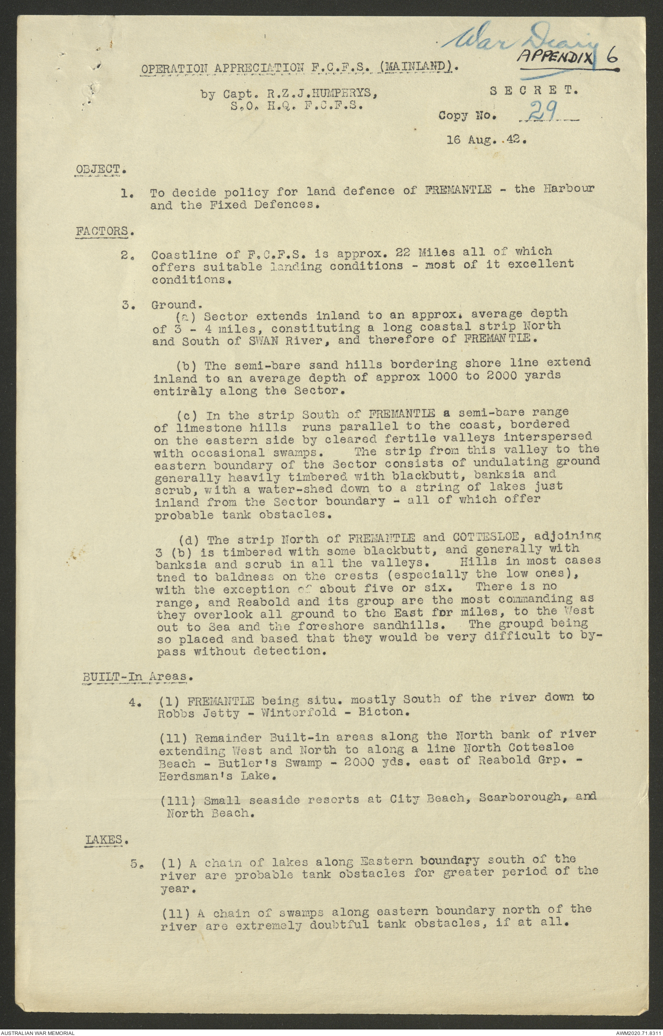 AWM52 8/1/11/2 - [Unit War Diaries, 1939-45 War] HQ Fremantle Covering ...