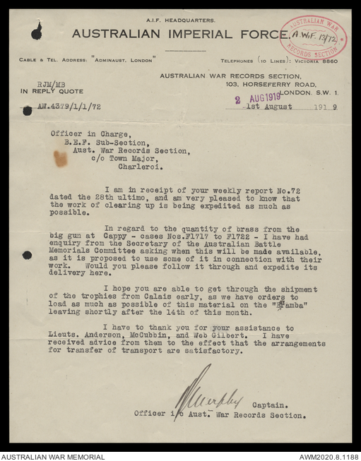 AWM25 1013/25 Part 7 - Australian War Records Section. Weekly reports ...