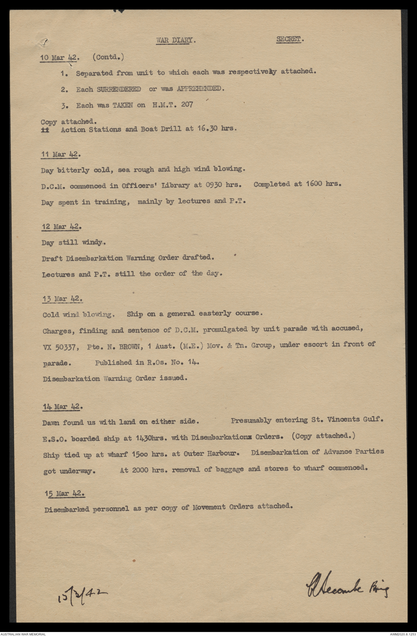 AWM52 37/1/5/1 - [Unit War Diaries, 1939-45 War] HMT ORCADES, January ...